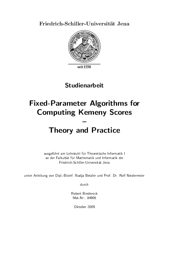 (PDF) Fixed-Parameter Algorithms for Computing Kemeny Scores-Theory and Practice