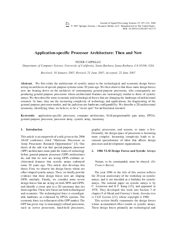 Pdf Application Specific Processor Architecture Then And Now
