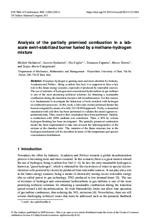 (PDF) Analysis of the partially premixed combustion in a labscale swirl-stabilized burner fueled ...