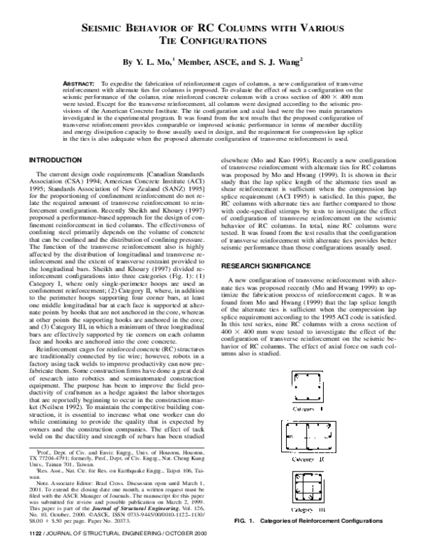 (PDF) Seismic Behavior of RC Columns with Various Tie Configurations