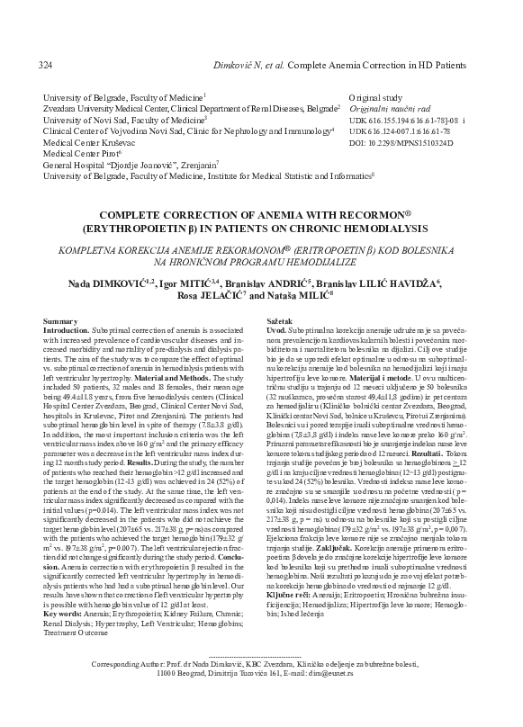 (PDF) Complete correction of anemia with Recormon® (Wrythropoietin β ...