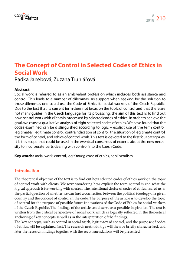 (PDF) The Concept of Control in Selected Codes of Ethics in Social Work