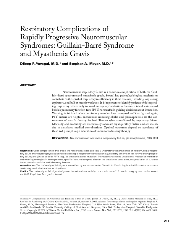 (PDF) Respiratory Complications of Rapidly Progressive Neuromuscular Syndromes: Guillain-Barré ...