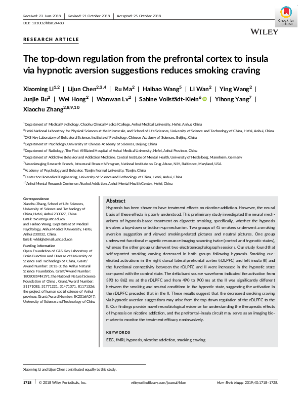 (PDF) The top-down regulation from the prefrontal cortex to insula via ...