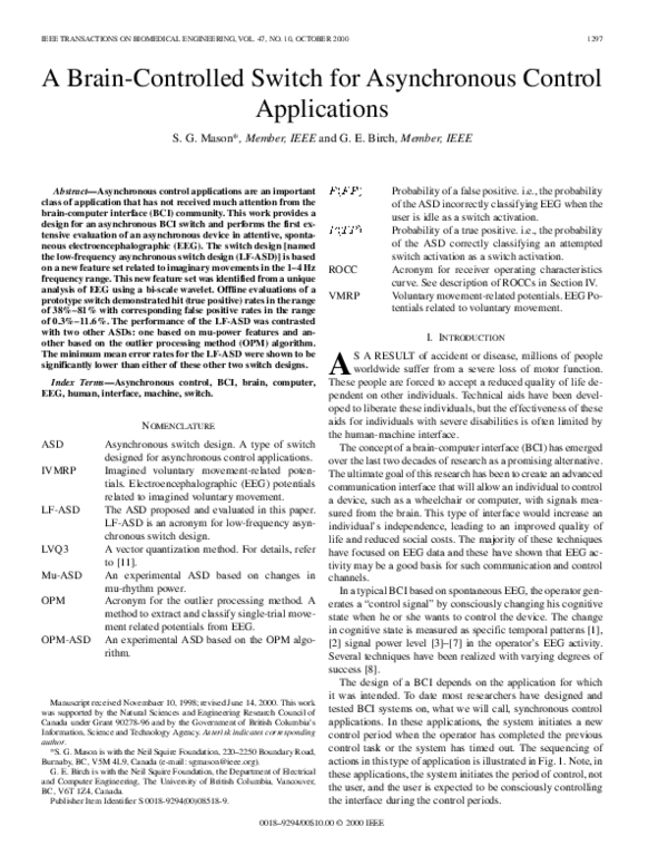 Pdf A Brain Controlled Switch For Asynchronous Control Applications