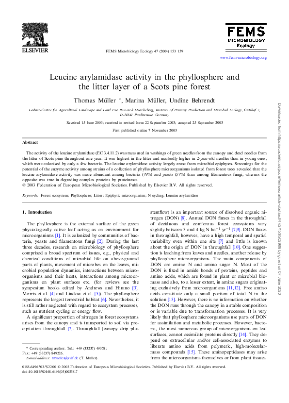 (PDF) Leucine arylamidase activity in the phyllosphere and the litter ...