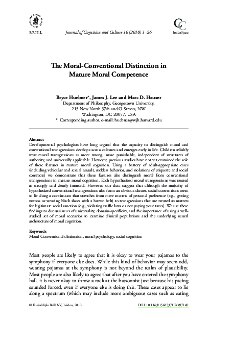 (PDF) The Moral-Conventional Distinction in Mature Moral Competence