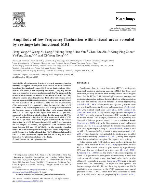 (PDF) Amplitude of low frequency fluctuation within visual areas revealed by resting-state ...