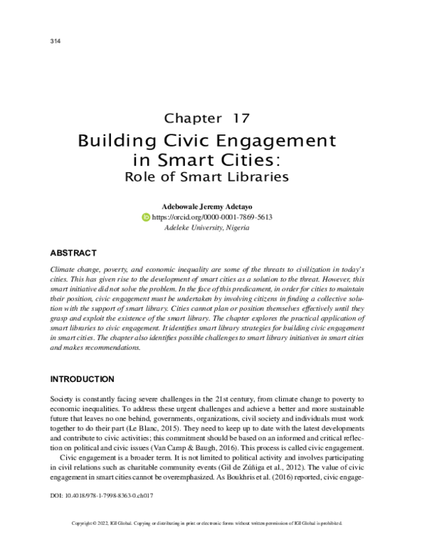 (PDF) Building Civic Engagement in Smart Cities: Role of Smart Libraries