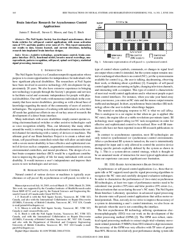 Pdf Brain Interface Research For Asynchronous Control Applications