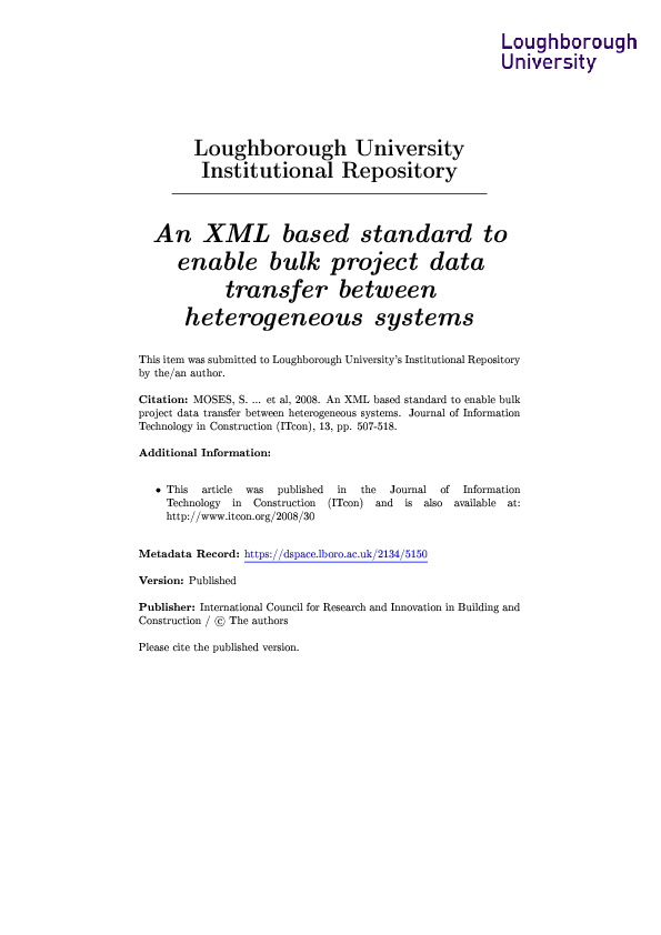 (PDF) An XML based standard to enable bulk project data transfer between heterogeneous systems ...