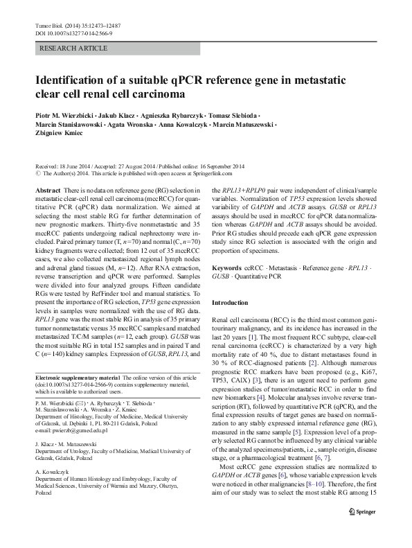 (PDF) Stable qPCR Reference Genes in mccRCC