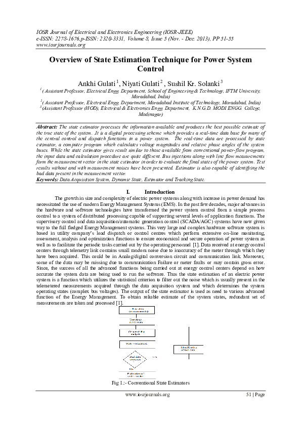 Pdf Overview Of State Estimation Technique For Power System Control