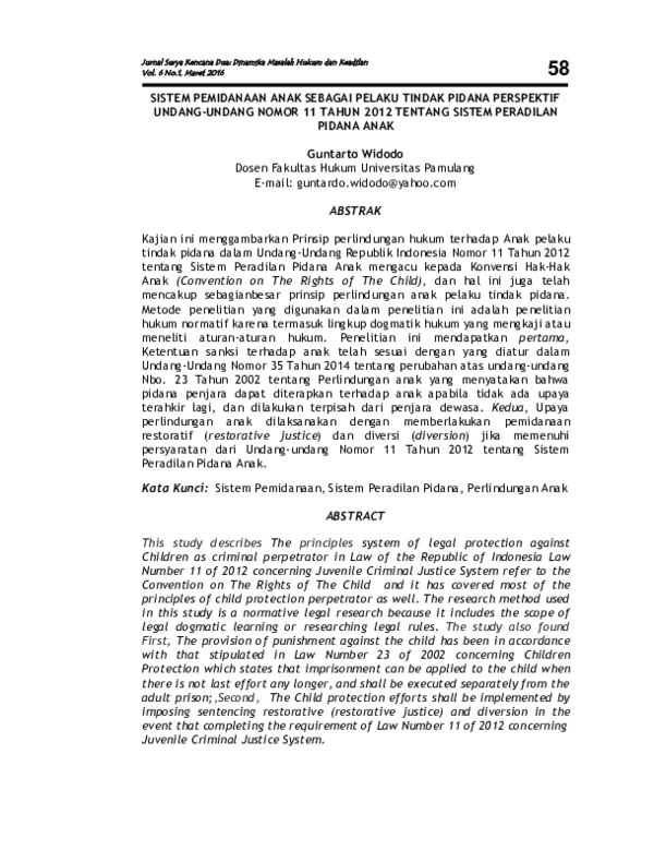 (PDF) Sistem Pemidanaan Anak Sebagai Pelaku Tindak Pidana Perspektif Undang-Undang Nomor 11 ...