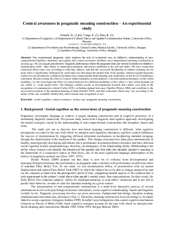 Pdf Context Awareness In Pragmatic Meaning Construction An