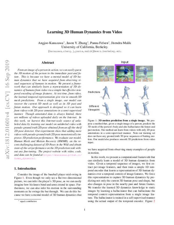 (PDF) Learning 3D Human Dynamics From Video
