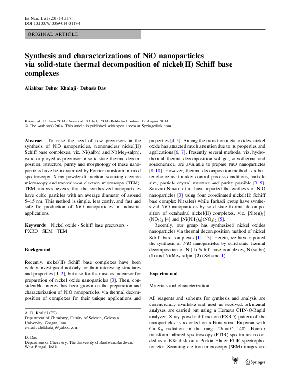 (PDF) Synthesis and characterizations of NiO nanoparticles via solid-state thermal decomposition ...