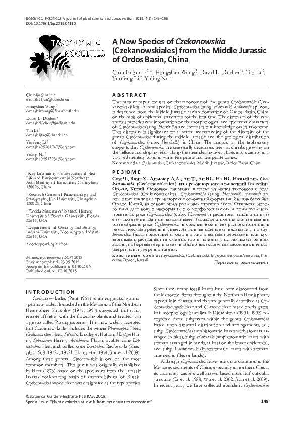 (PDF) A New Species of Czekanowskia (Czekanowskiales) from the Middle ...
