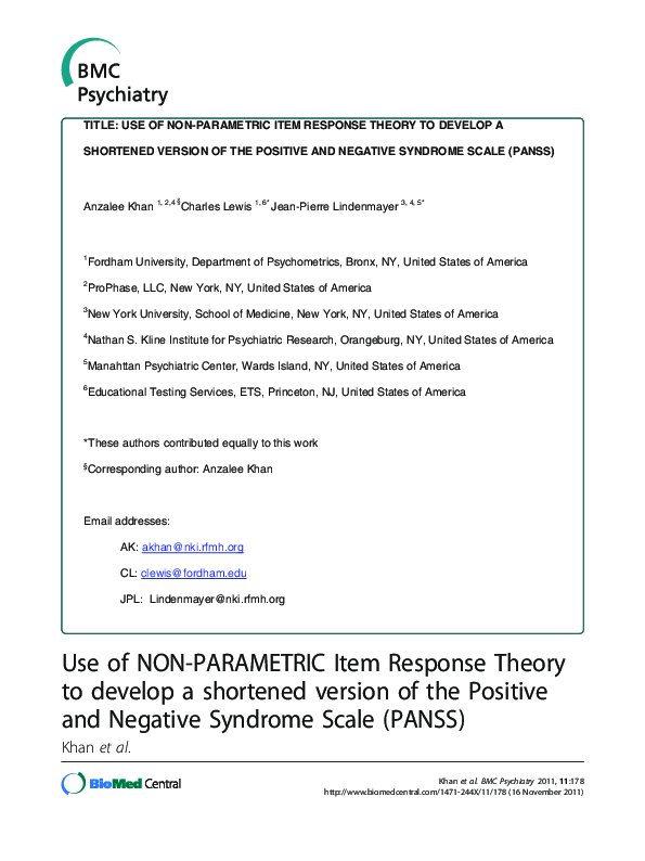 (PDF) Use of NON-PARAMETRIC Item Response Theory to develop a shortened ...
