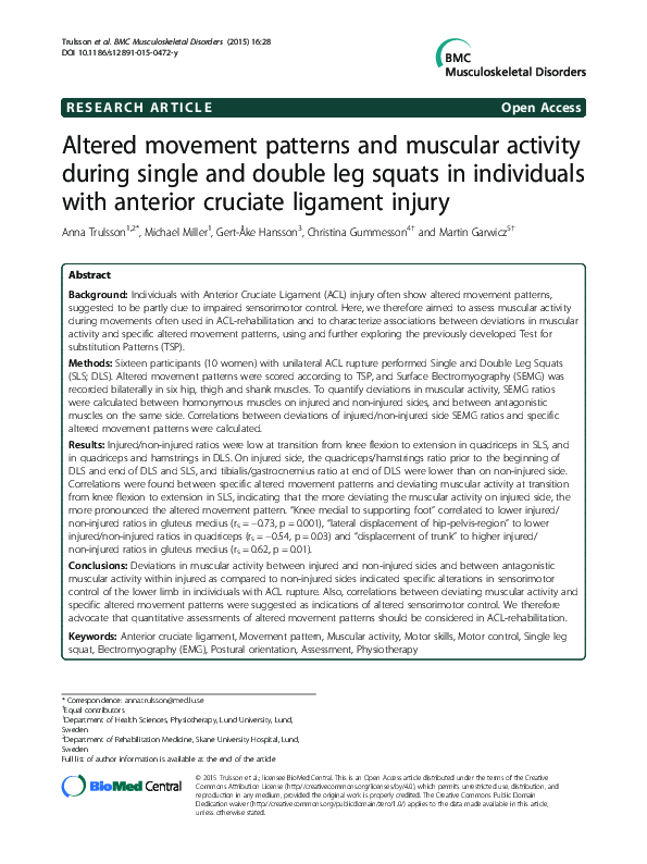 (PDF) Altered movement patterns and muscular activity during single and ...