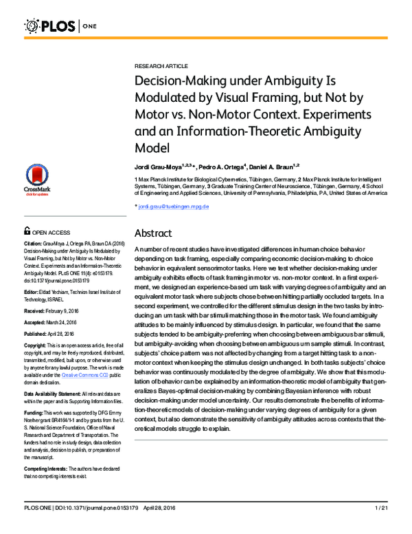 (PDF) Decision-Making under Ambiguity Is Modulated by Visual Framing ...