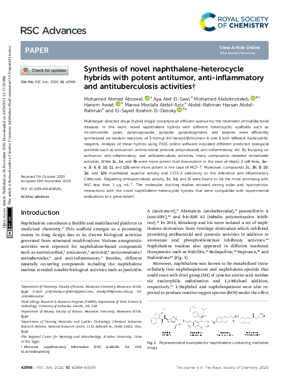 (PDF) Synthesis of novel naphthalene-heterocycle hybrids with potent ...