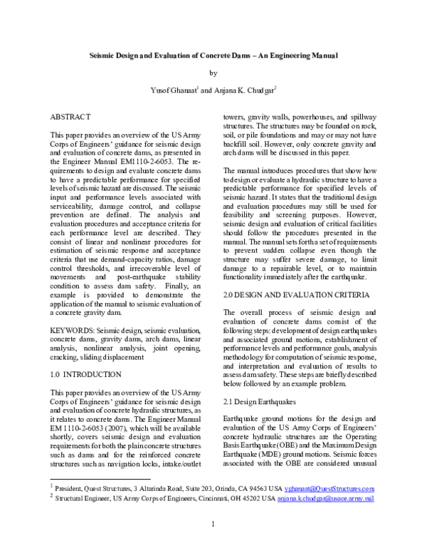 (PDF) Seismic Design and Evaluation of Concrete Dams - An Engineering ...