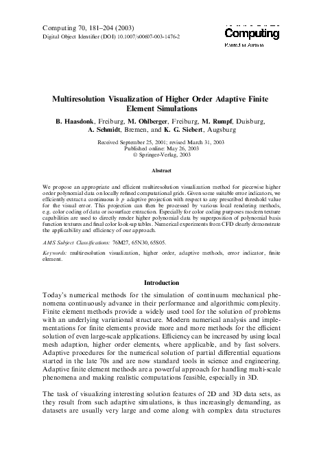 Pdf Multiresolution Visualization Of Higher Order Adaptive Finite Element Simulations