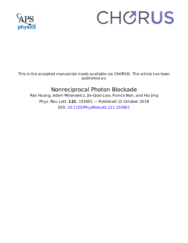 (PDF) Nonreciprocal Photon Blockade