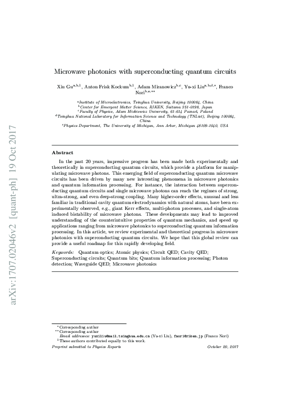 (PDF) Microwave photonics with superconducting quantum circuits