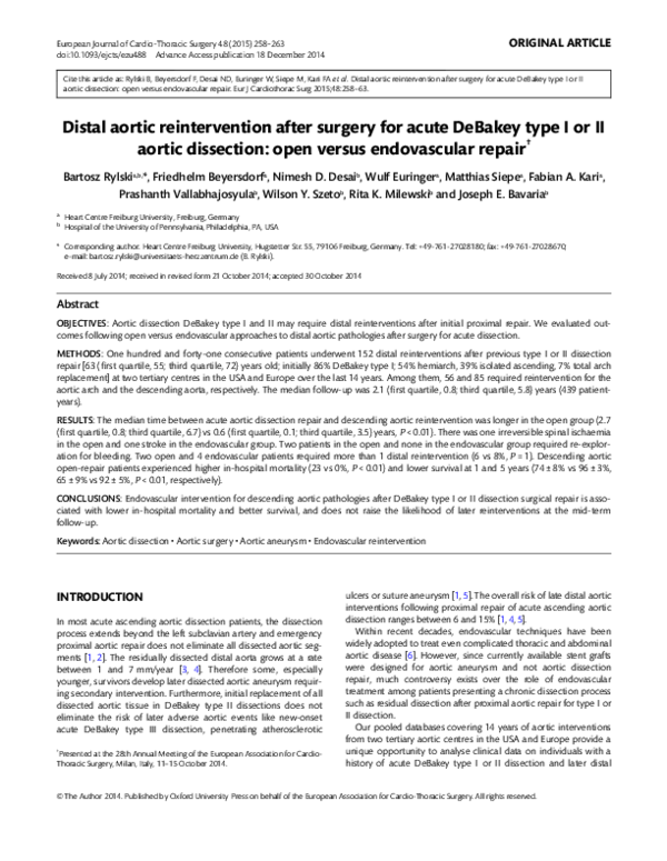 (PDF) Distal aortic reintervention after surgery for acute DeBakey type ...