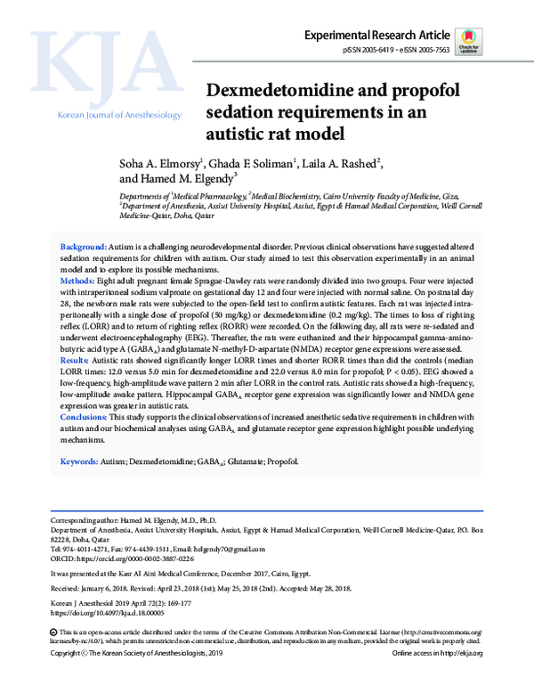 (PDF) Dexmedetomidine and propofol sedation requirements in an autistic ...