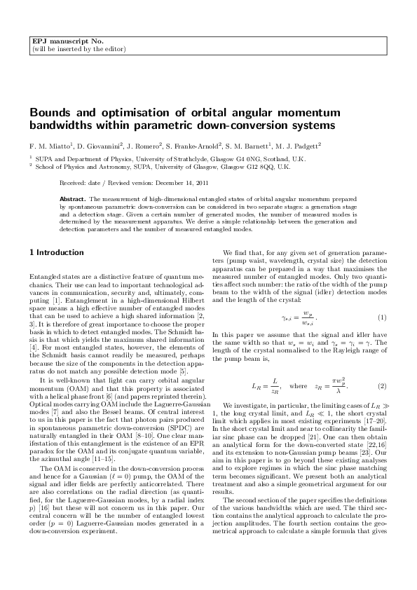 (PDF) Bounds and optimisation of orbital angular momentum bandwidths within parametric down ...