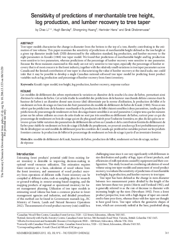 (PDF) Sensitivity of predictions of merchantable tree height, log ...