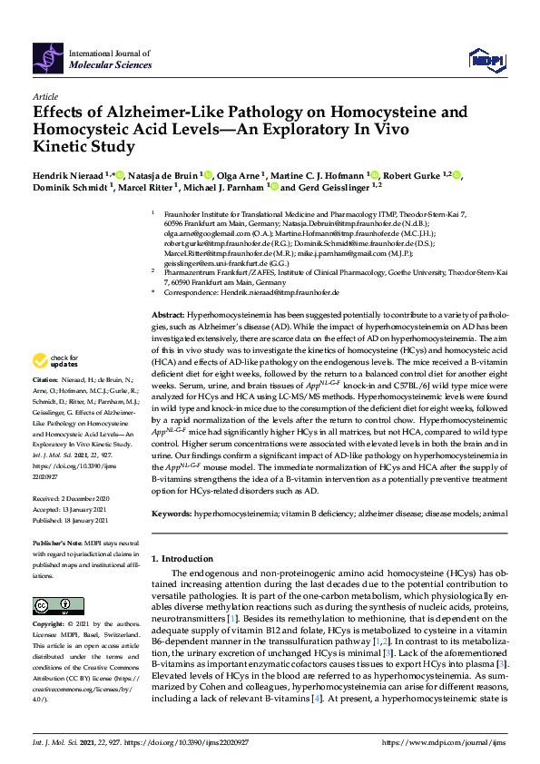 (PDF) Effects of Alzheimer-Like Pathology on Homocysteine and ...