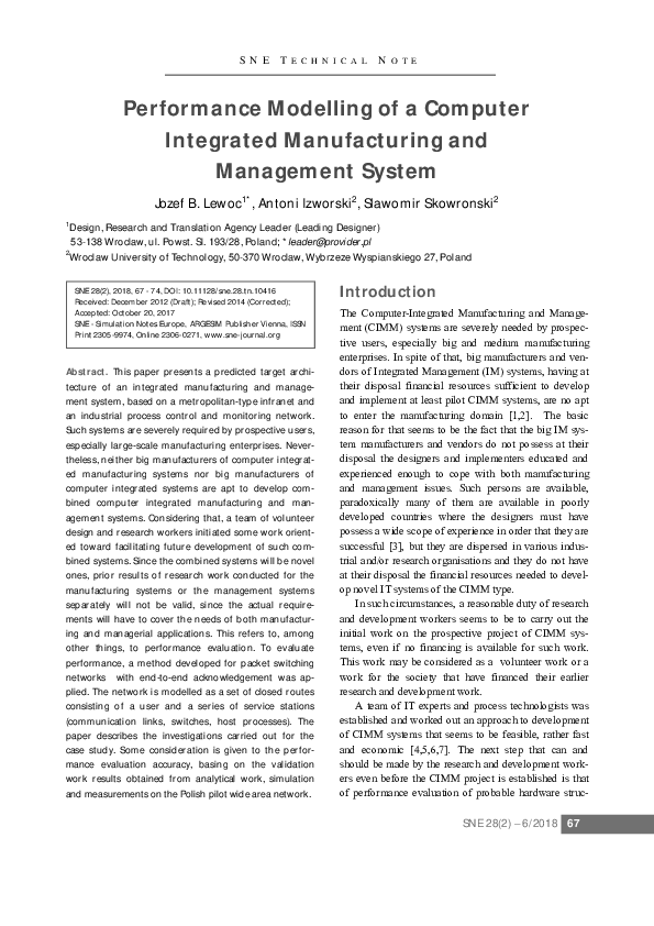 (PDF) Performance Modelling of a Computer Integrated Manufacturing and ...