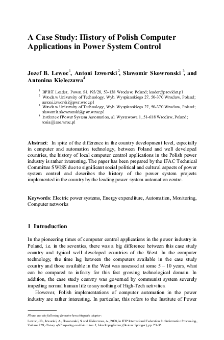 (PDF) A Case Study: History of Polish Computer Applications in Power ...