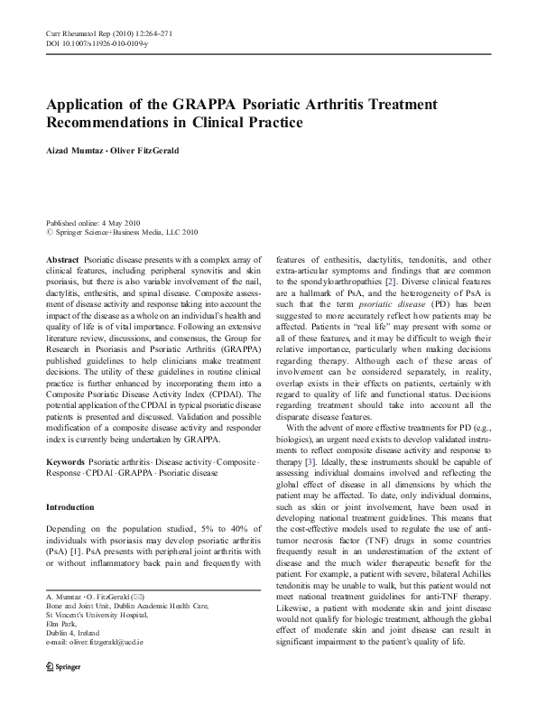 (PDF) Application of the GRAPPA Psoriatic Arthritis Treatment ...