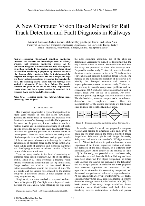 Pdf A New Computer Vision Based Method For Rail Track Detection And Fault Diagnosis In
