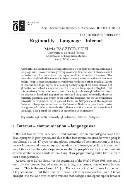(PDF) Regionality – Language – Internet