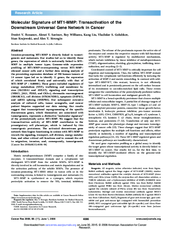 (PDF) Molecular Signature of MT1-MMP: Transactivation of the Downstream ...