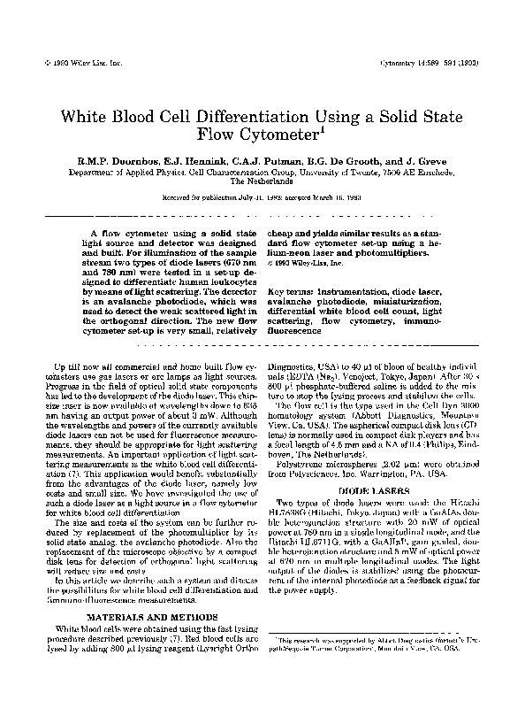 (PDF) White blood cell differentiation using a solid state flow cytometer