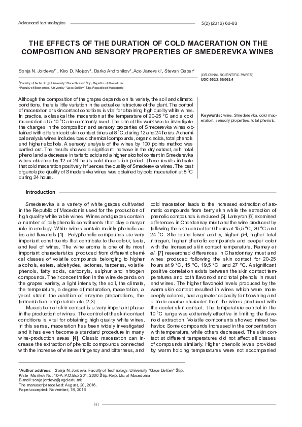 (PDF) The effects of the duration of cold maceration on the composition ...