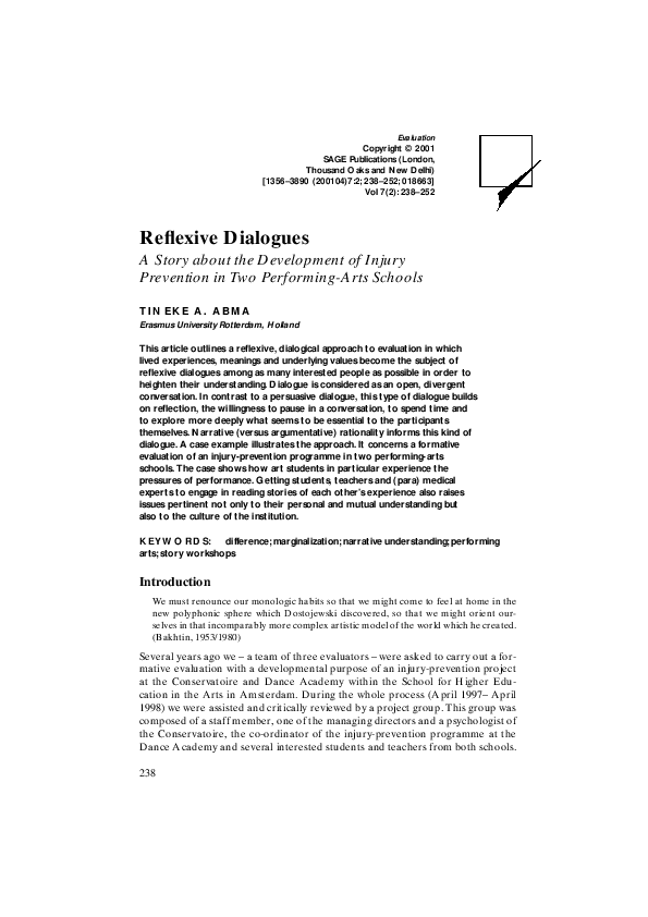 (PDF) Reflexive Dialogues on Injury Prevention in Arts