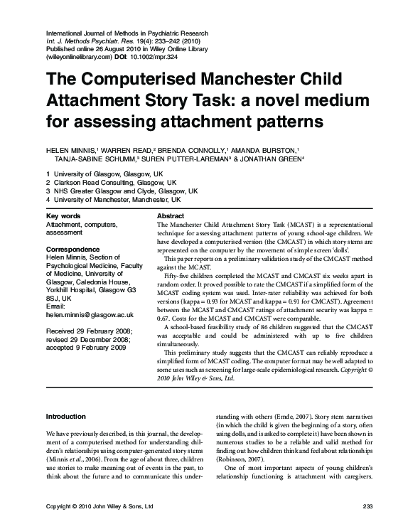 (PDF) The Computerised Manchester Child Attachment Story Task: a novel ...