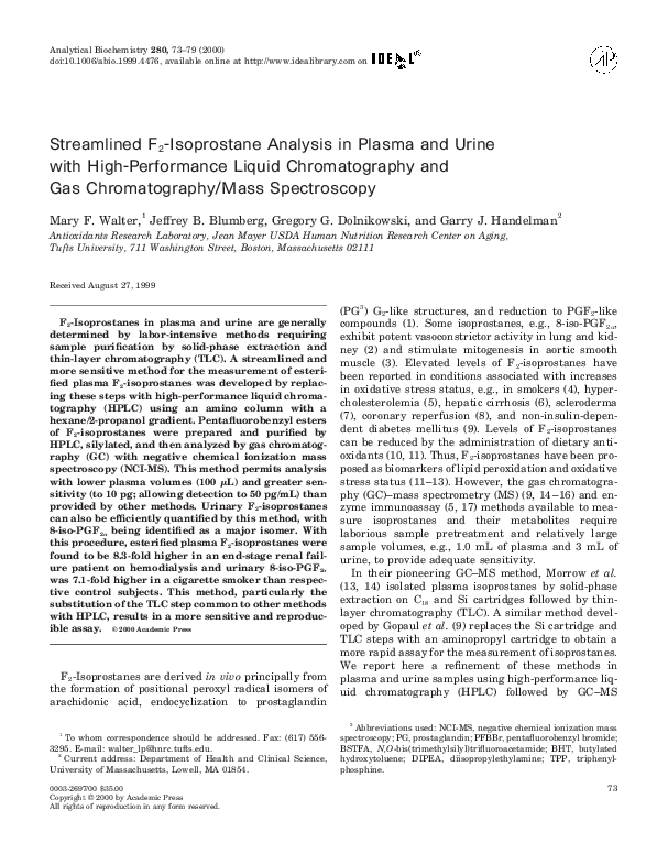 (PDF) Streamlined F2-Isoprostane Analysis in Plasma and Urine with High ...