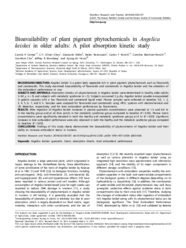 (PDF) Bioavailability of plant pigment phytochemicals in Angelica keiskei in older adults: A ...