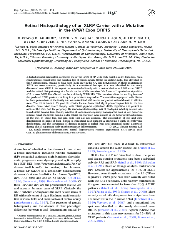 (PDF) Retinal Histopathology of an XLRP Carrier with a Mutation in the ...