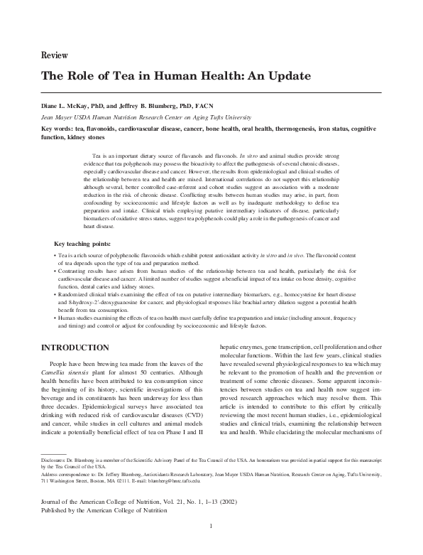 (PDF) The Role of Tea in Human Health: An Update