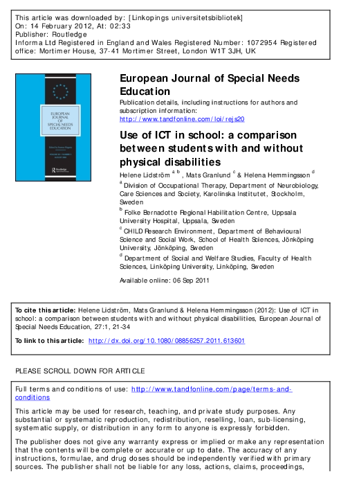 (PDF) Use of ICT in school: a comparison between students with and ...